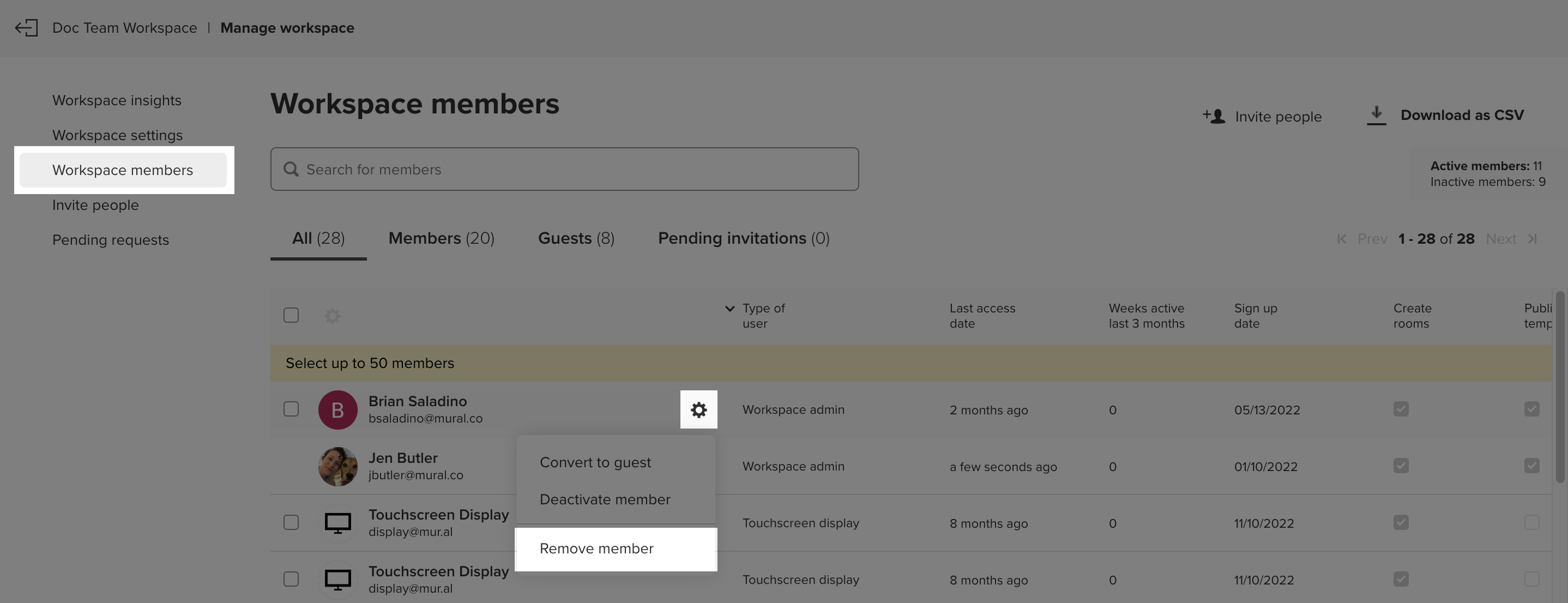 Transfer ownership of a workspace member's content