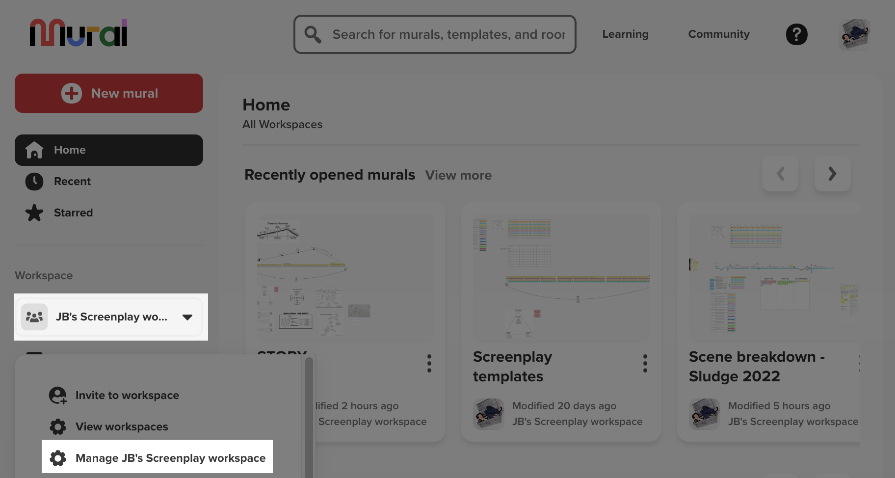 Change your Mural account or subscription
