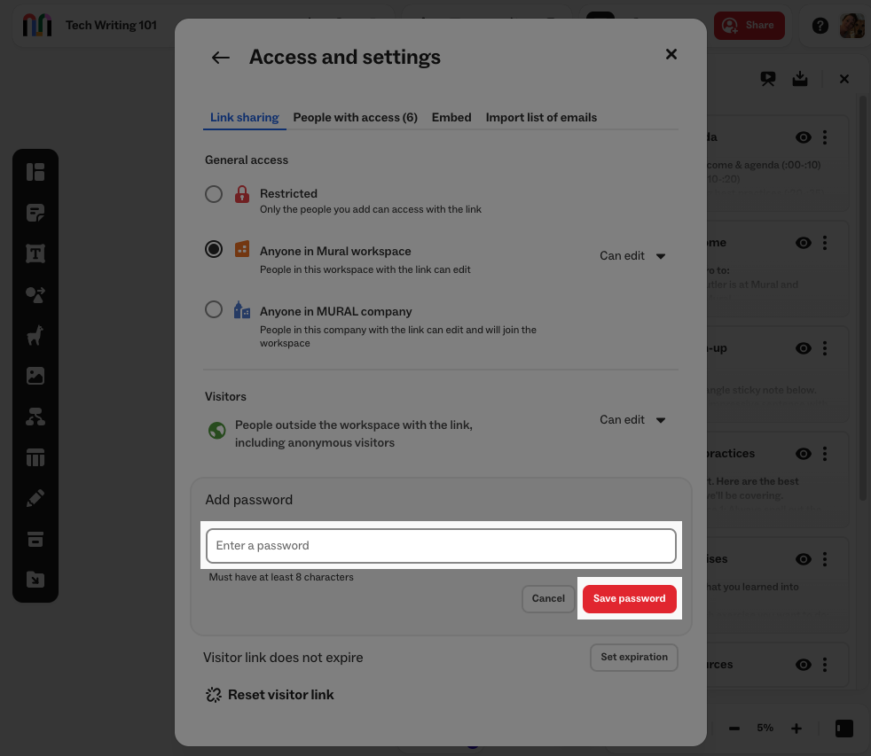 Password protect visitor links