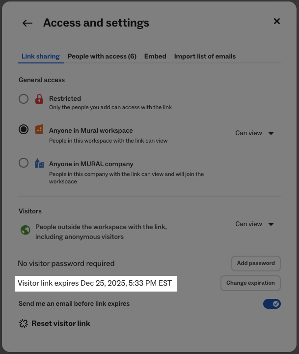 Set an expiration for a visitor link