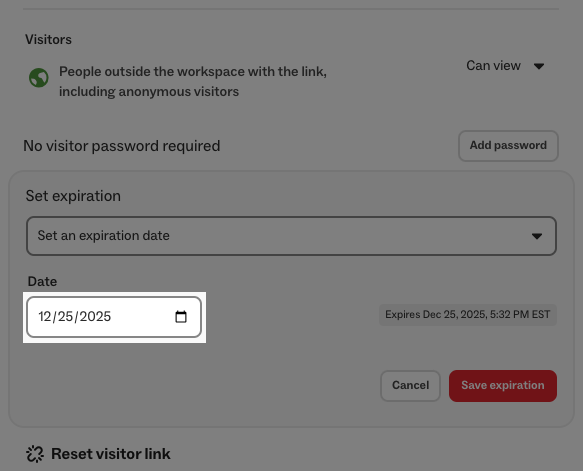 Set an expiration for a visitor link