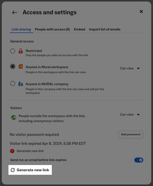 Set an expiration for a visitor link