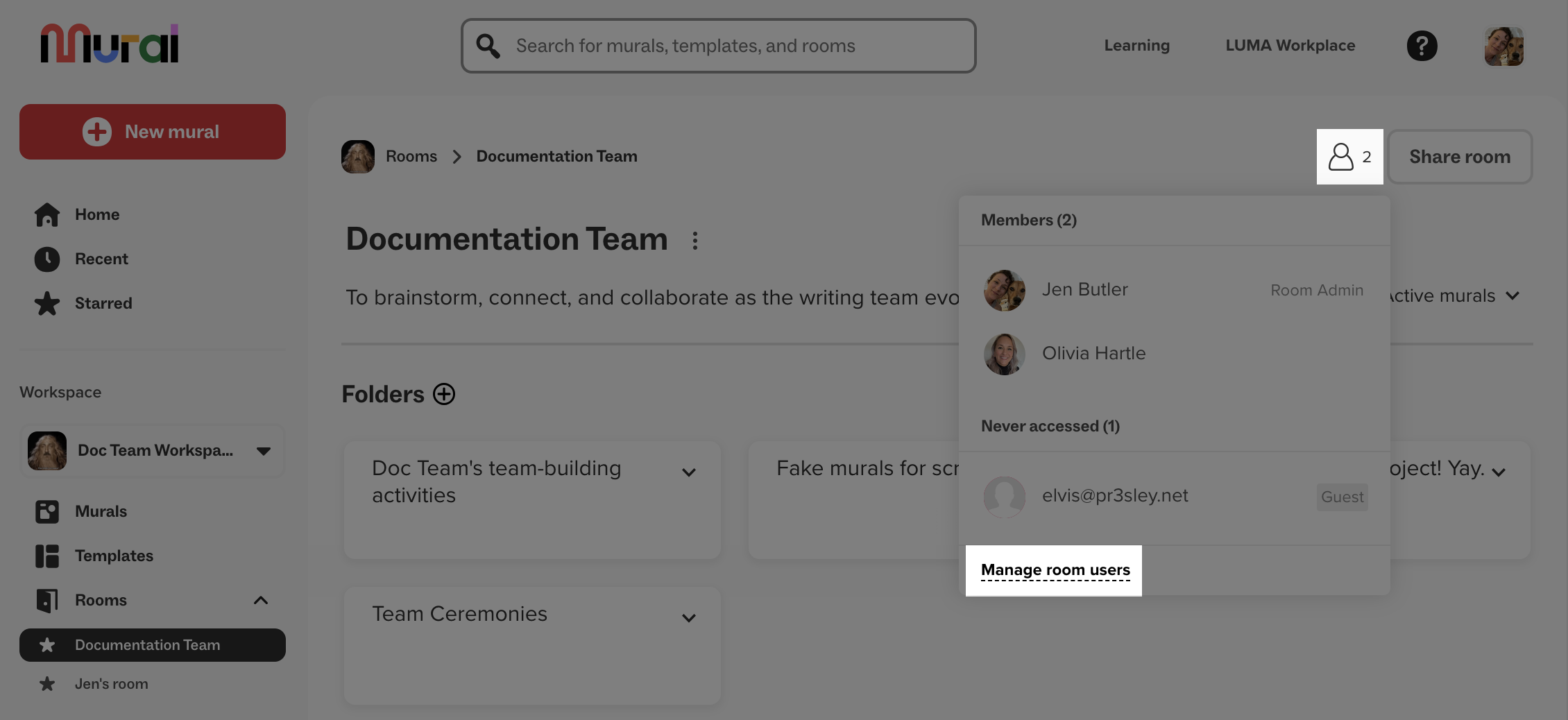 Add admins to your workspaces, rooms, and murals